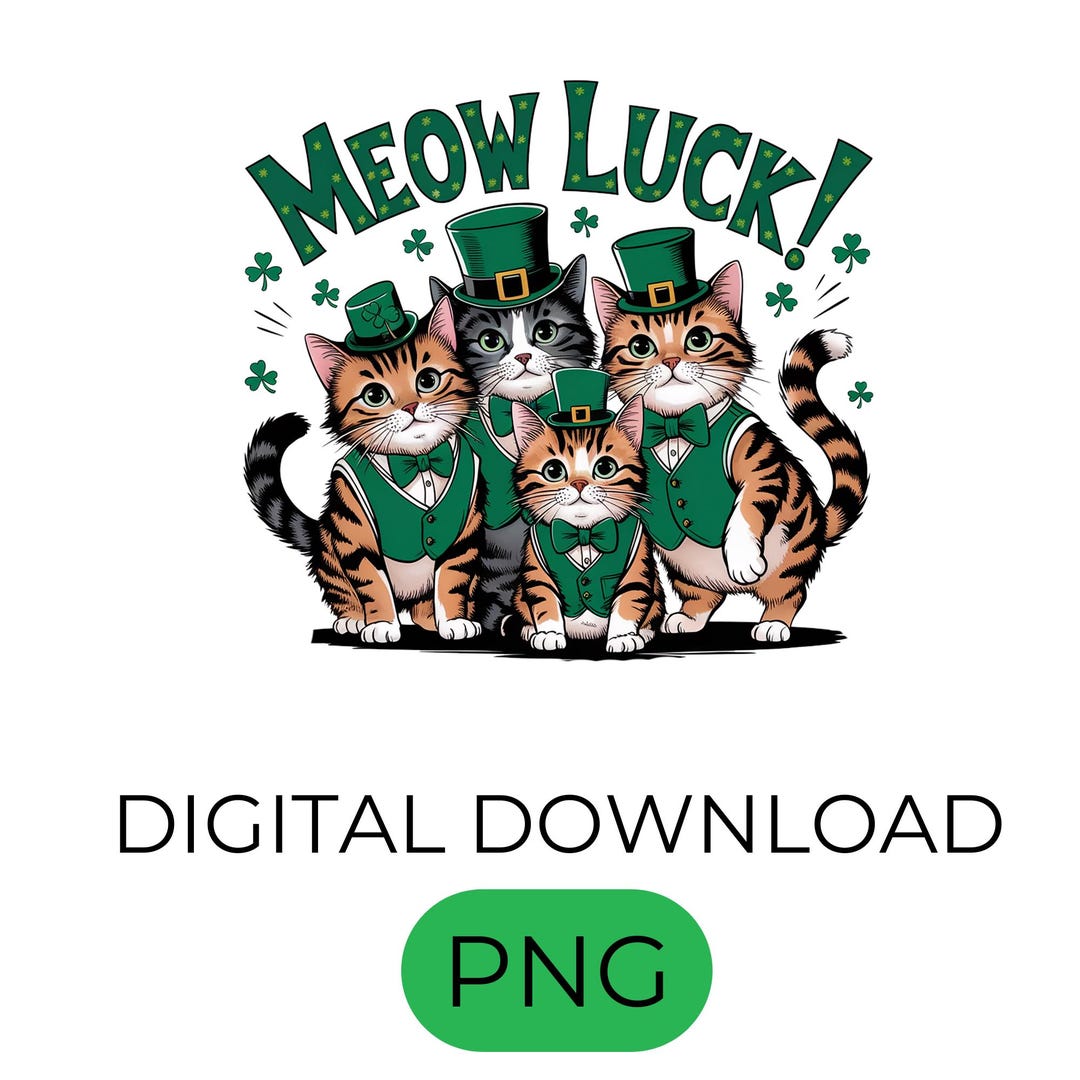 Meow Luck PNG St. Partick Day Png Cat Png St. Patrick Day Decor Png ...