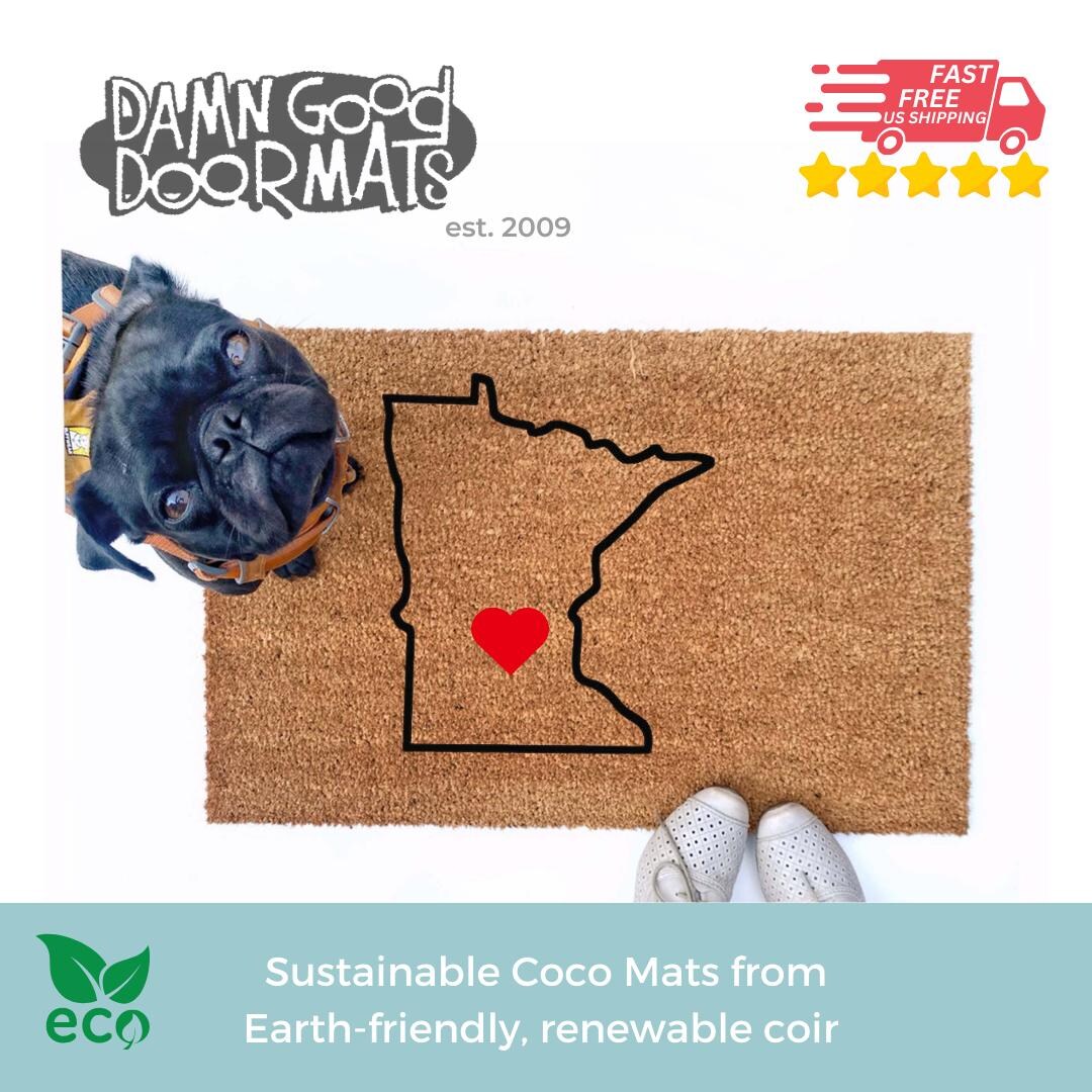 Minnesota State Outline With Heart Cute Doormat Doormatt New House Gift ...