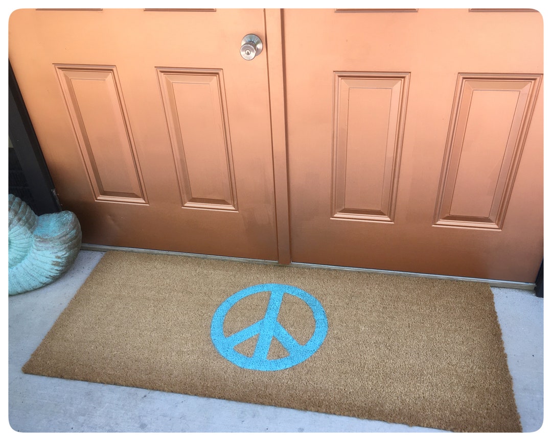 Hippy Aqua Peace Sign Doormat Doormatt New House Gift Zen Mindful ...