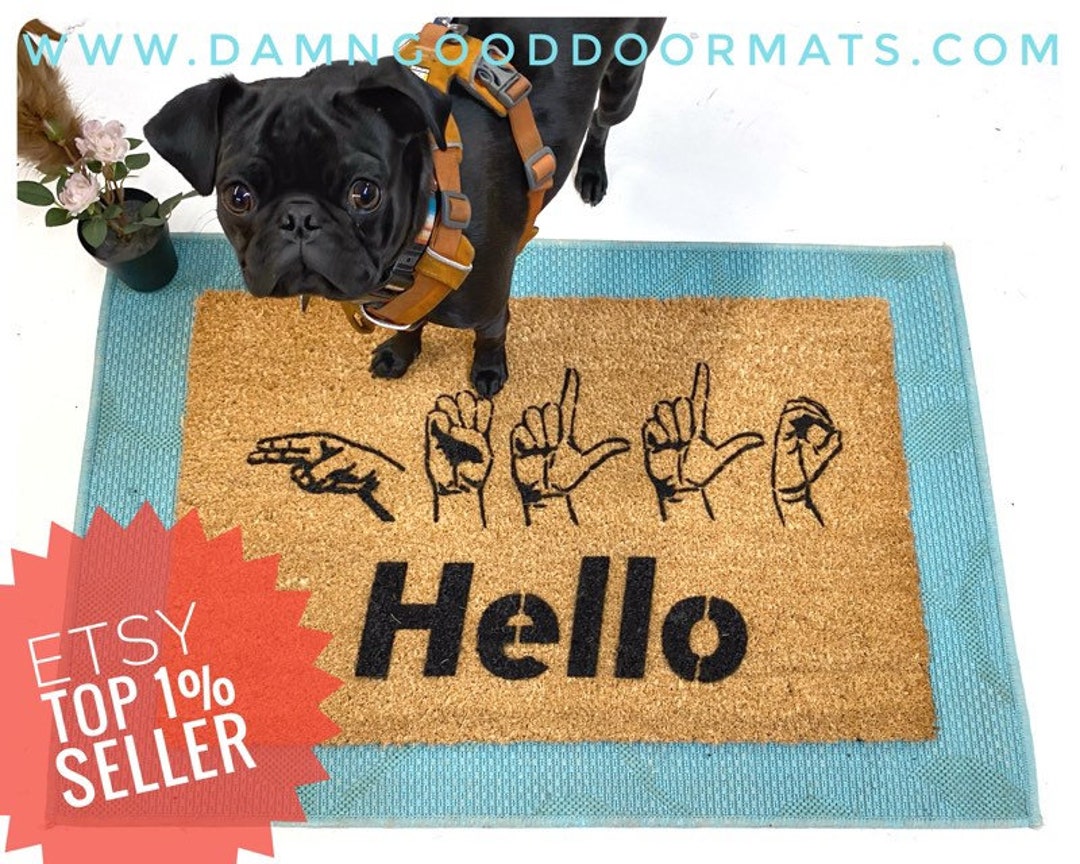 ASL HELLO Doormat American Sign Language Gift Welcome Doormat Welcome ...