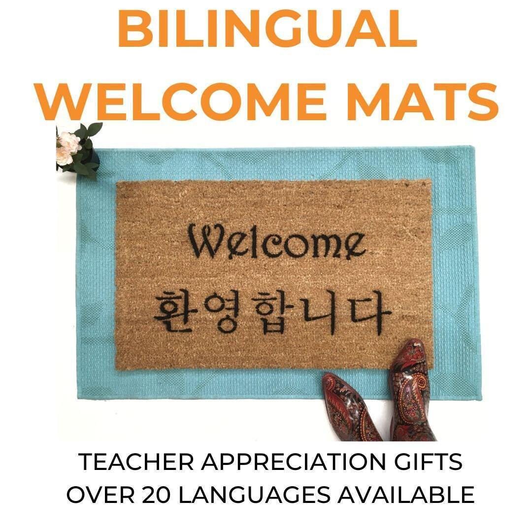 Bilingual Welcome Mat | Teacher Gift, Multi-language Doormat - Etsy