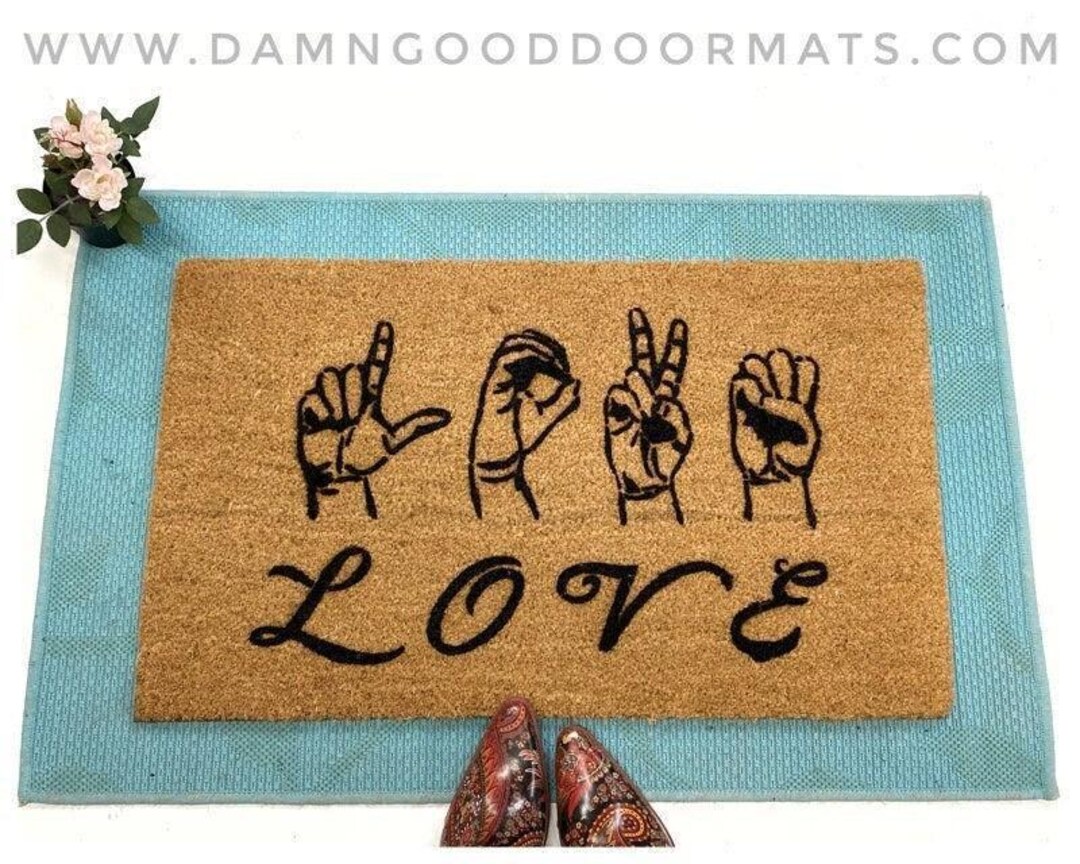 ASL LOVE Doormat American Sign Language Gift Welcome Doormat Welcome ...