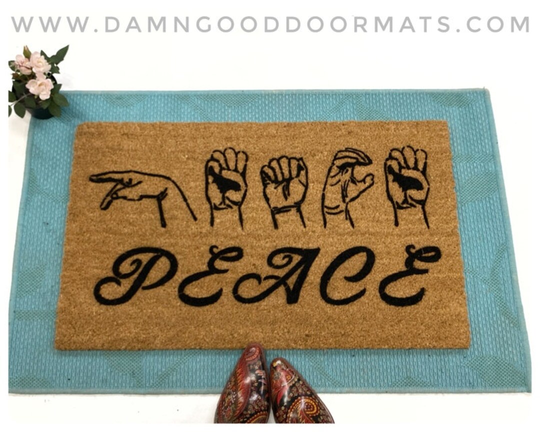 ASL PEACE Doormat American Sign Language Gift Welcome Doormat Welcome ...