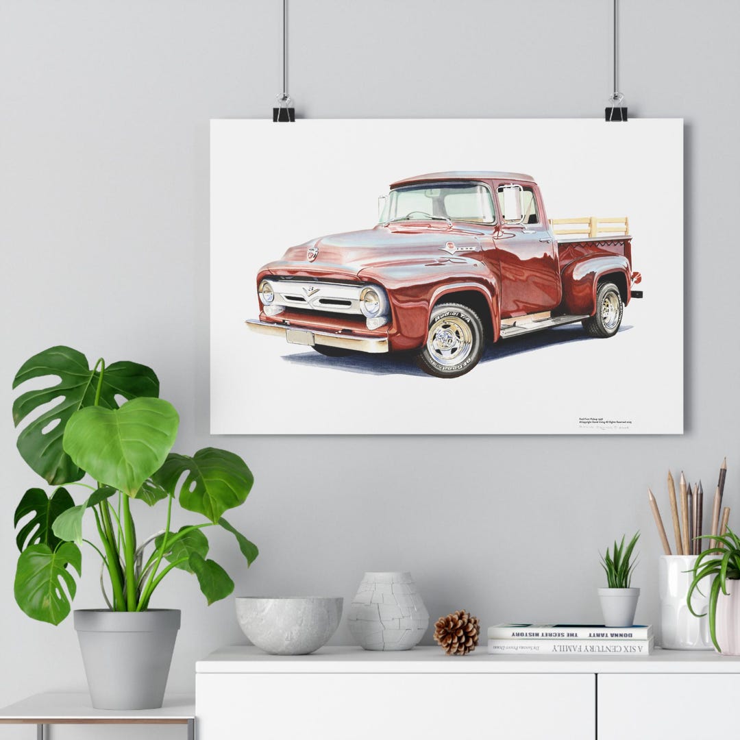 Classic Car Poster Ford F100 Pickup 1956, Home Office Decor Gift, Wall ...