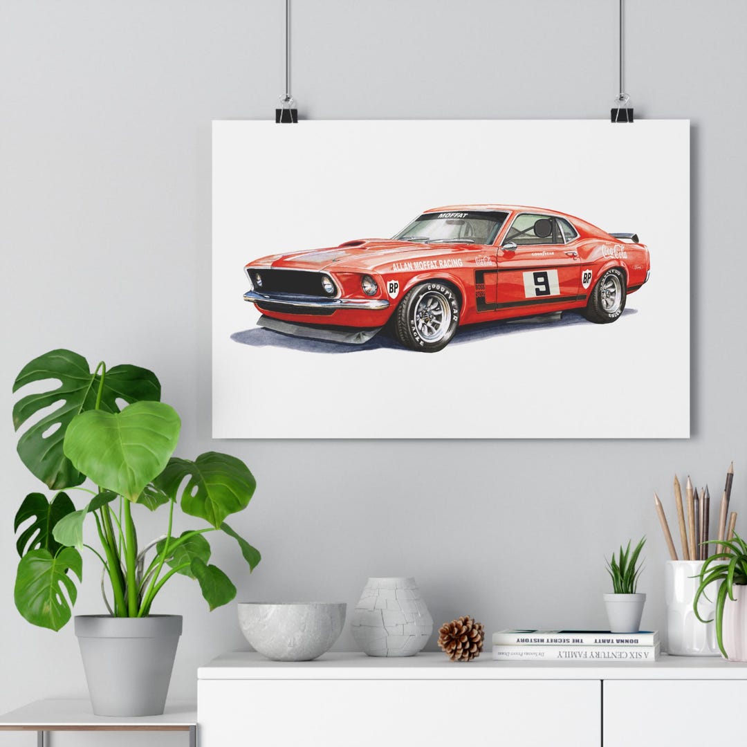 Classic Car Poster Ford Mustang Moffat Race Home Office Decor Gift ...
