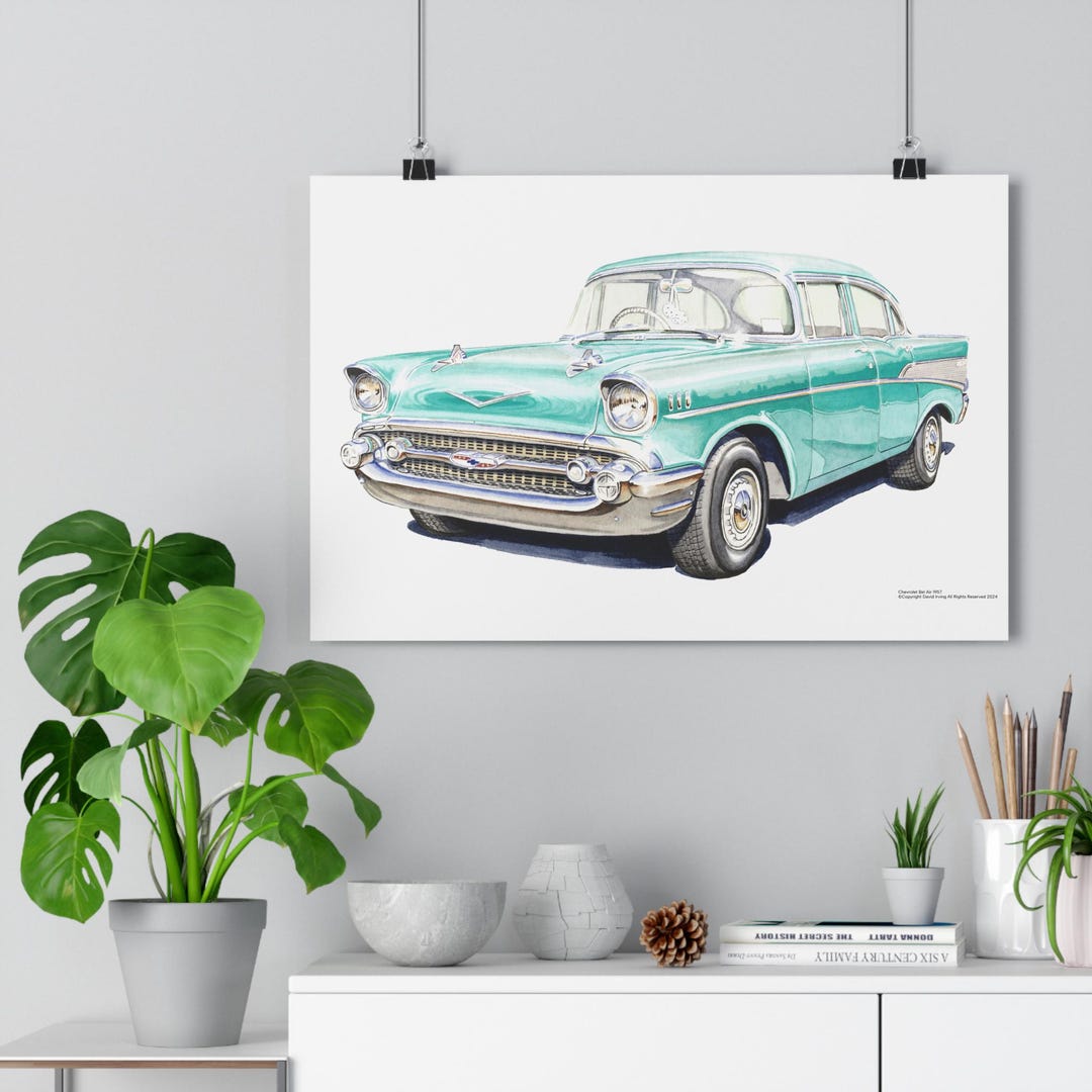 Chevrolet Bel Air 1957 Giclée Art Print, Vintage Car Wall Decor Gift ...
