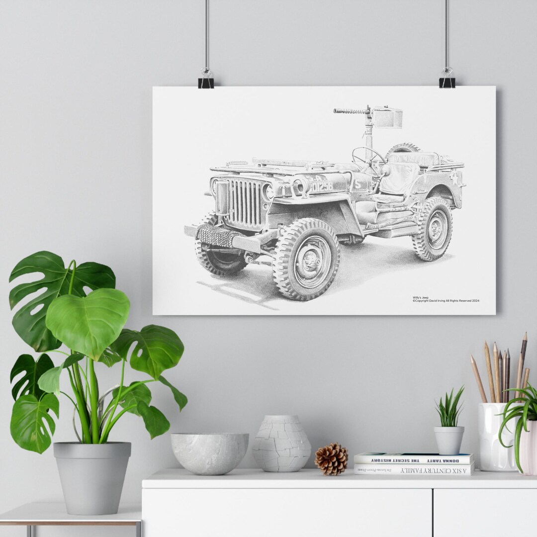 Art Print Vintage Military Willy's Jeep WW2 Home Office Decor Gift ...