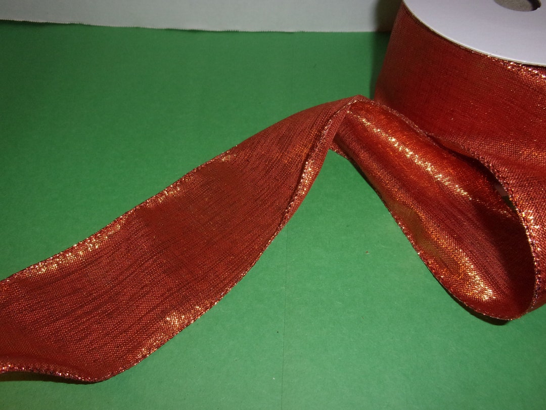 Wired Ribbon/ Dark Rusty Orange Color With Glittered Edges/polyester/ 2 ...