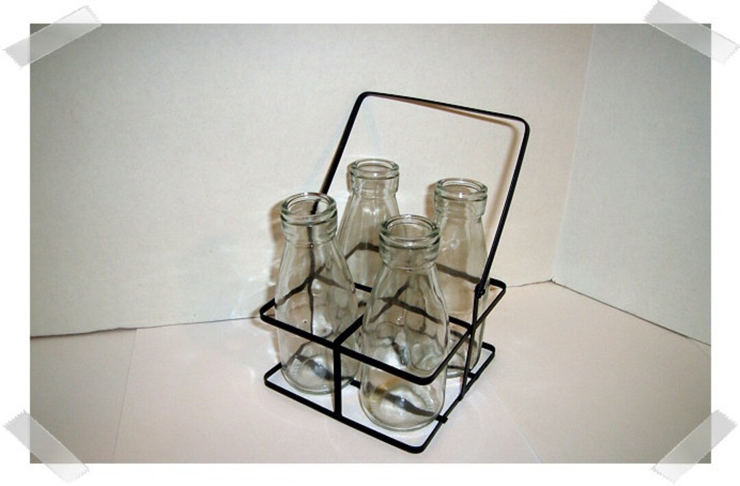 Metal Square Caddy With Handle/ 4 Glass Bottles/dark Brown Finish/craft ...