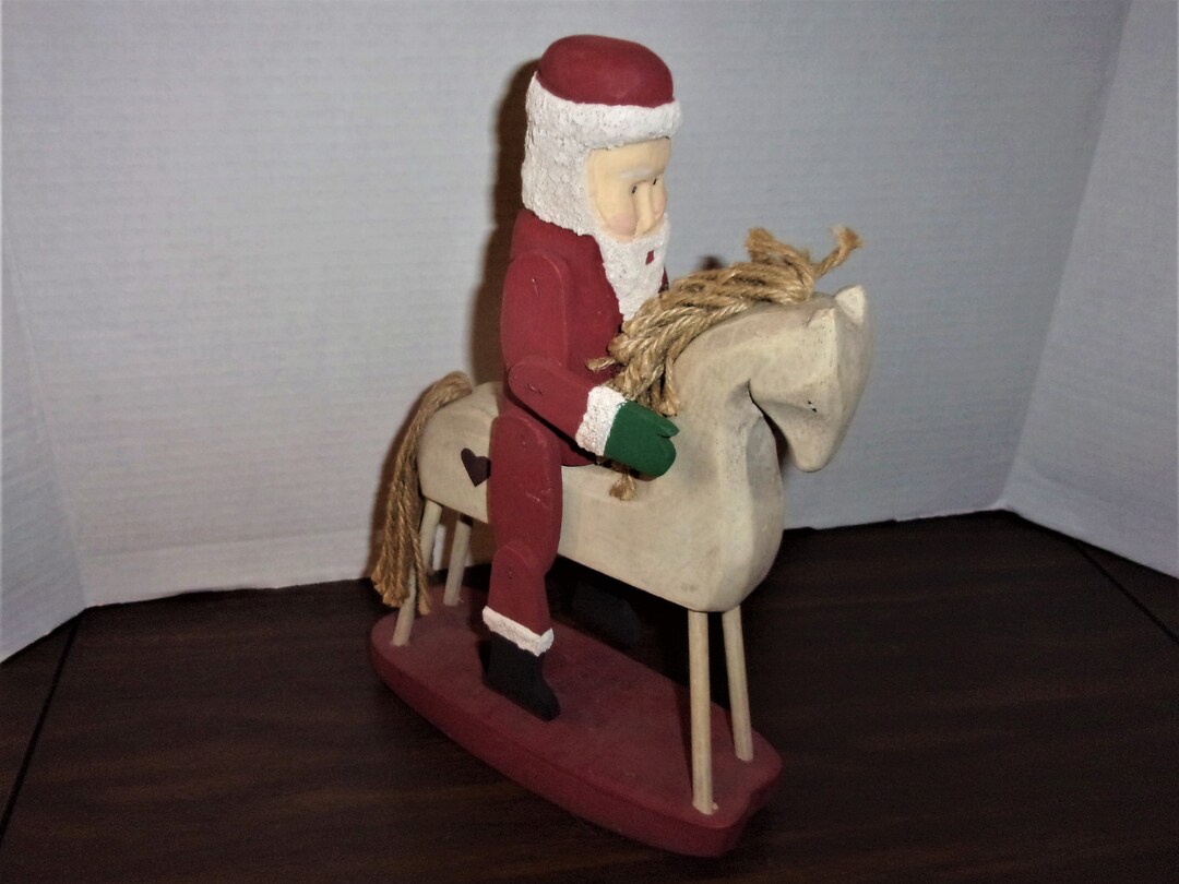 Primitive Wooden Santa With Rocking Horse/holiday/supplies 9 - Etsy