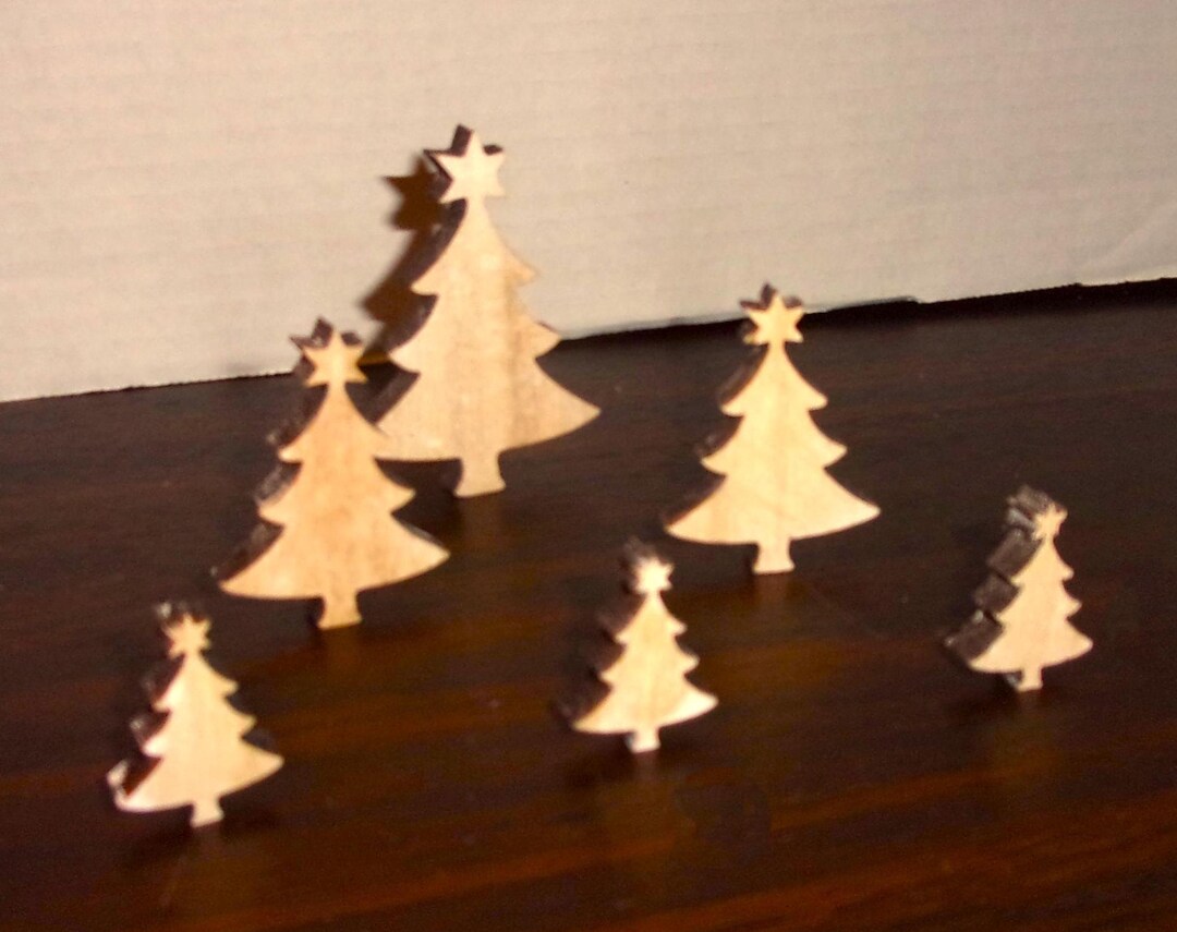 Wooden Standing Pine Trees W/star- Unfinished / Set of 6/ *3 Sizes ...