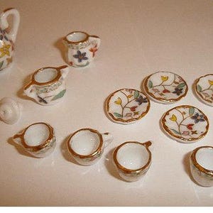 Porcelain Miniature Tea Set/white With Colorful Flowers Design 17 Pcs ...