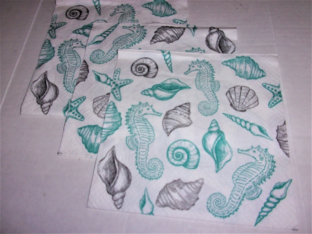 Paper Napkins for Decoupage - Sea Shells & Animals/ Set of 3/ **6 1/2 ...