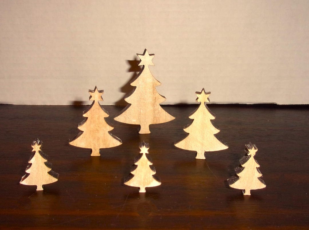 Wooden Standing Pine Trees W/star- Unfinished / Set of 6/ **3 Sizes ...