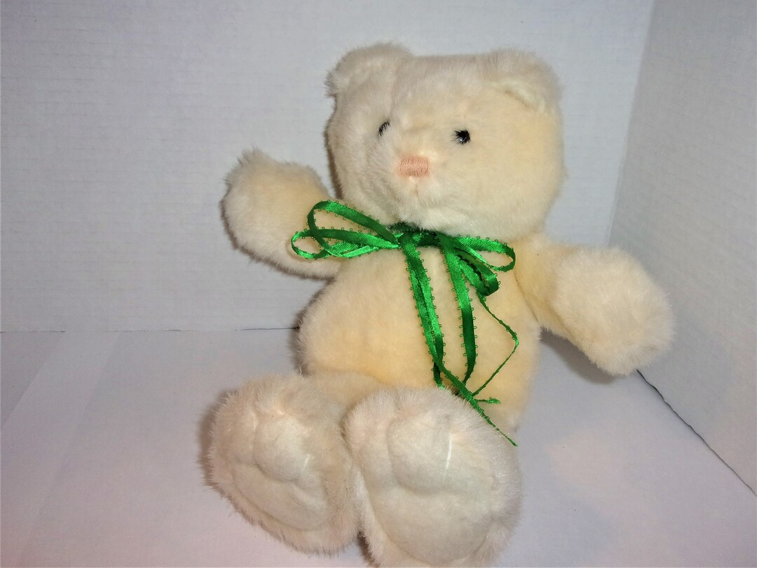 Ivory Color Bear/ Embroidered Nose/mouth & Green Bow/home Decor ...