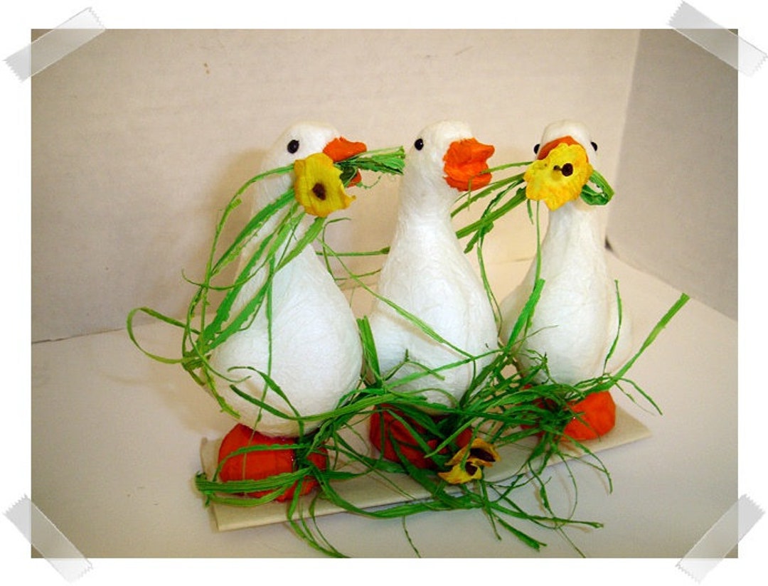 White Paper Mache Duck Decorations/ Set of 3/ Holiday/supplies/ Few ...