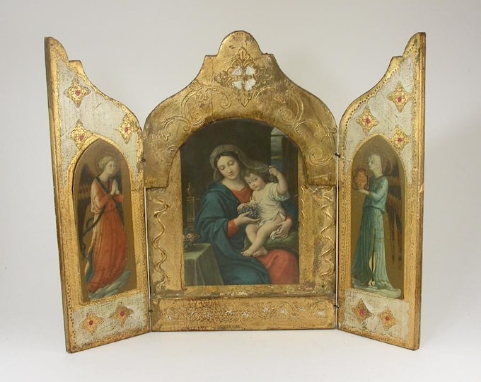 Italian Florentine Triptych. Pierre Mignard's Madonna of the Grapes. Religious Icon. Gorgeous ...