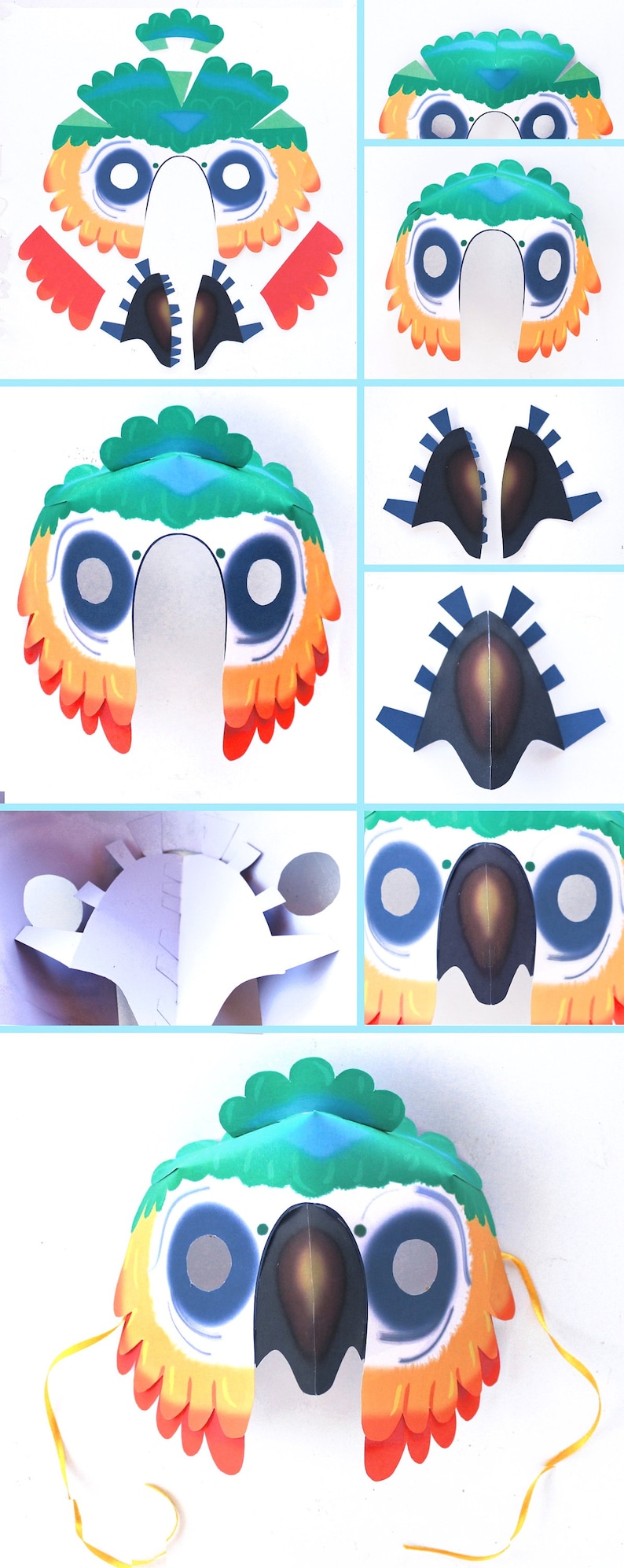 DIY Parrot Mask Template: Printable Paper Craft Costume (PDF Pattern ...
