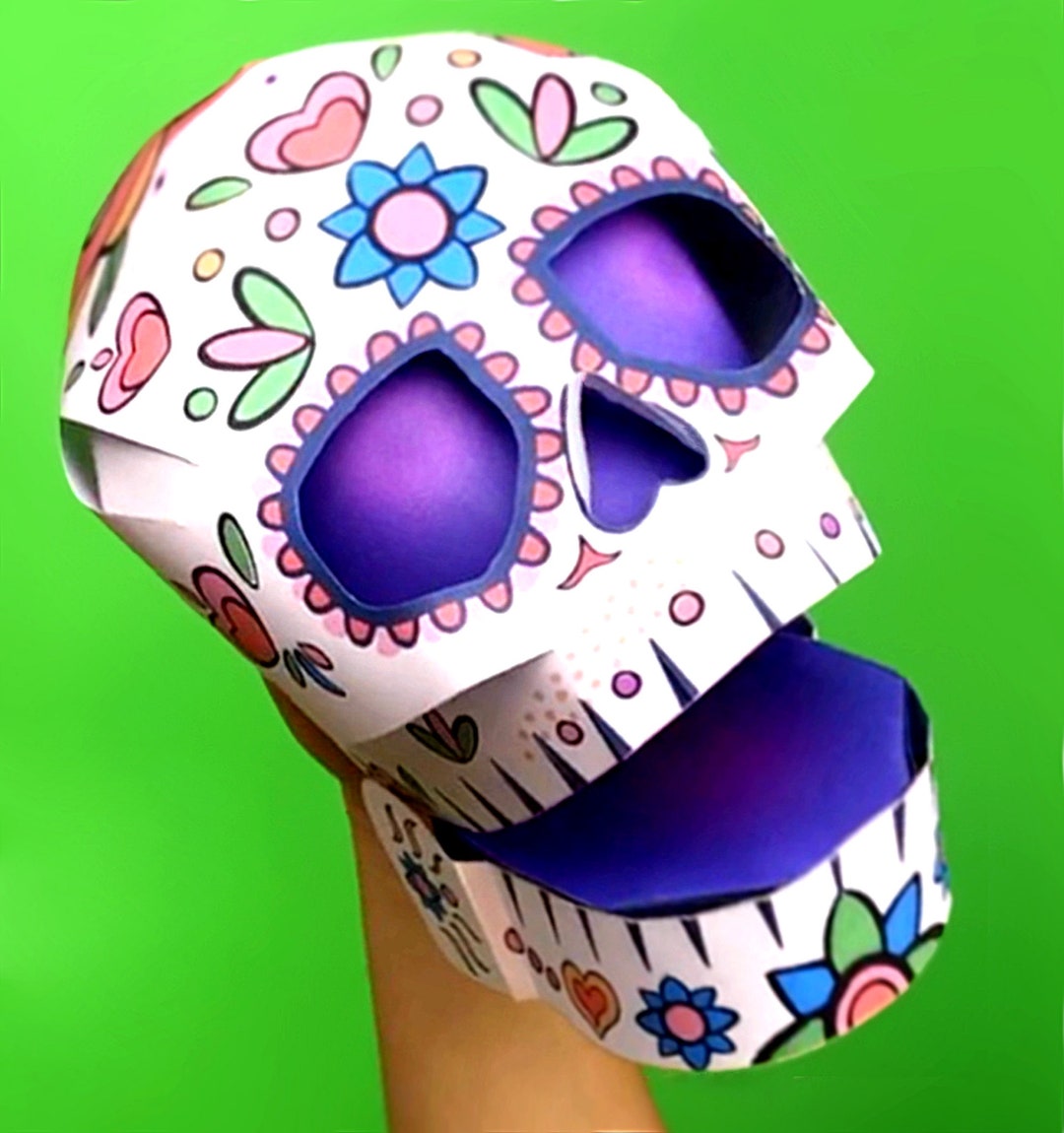 Printable DIY Calavera Skull Hand Puppet Craft Template and ...