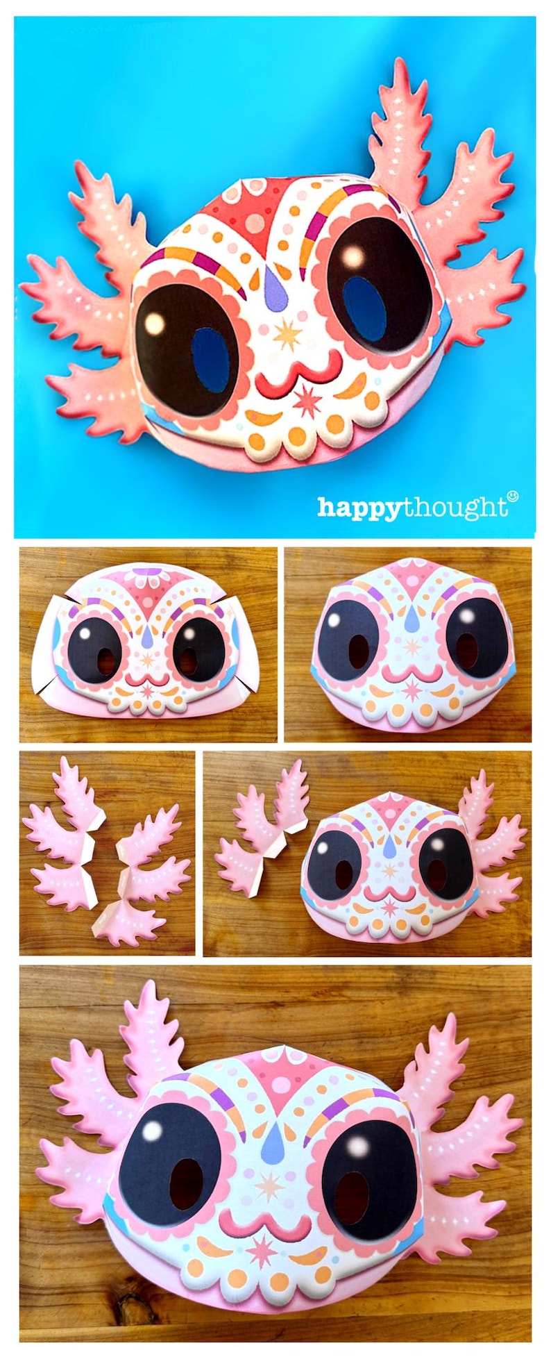Printable Axolotl Calavera Mask Template to Print & Make for Day of the ...