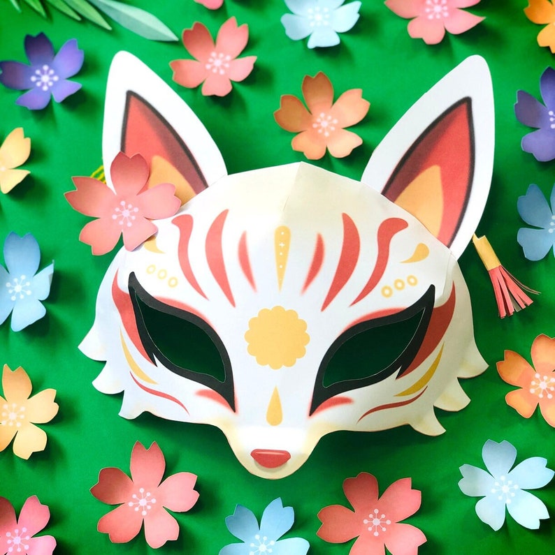 Plantilla para máscara de zorro Kitsune DIY: Máscara de papel ...