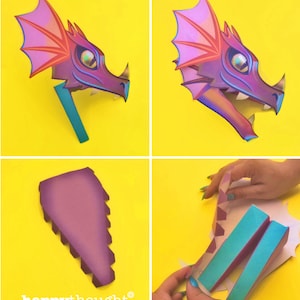 3 Printable DIY Dragon Hand Puppet Craft Templates. Homemade Dragon ...