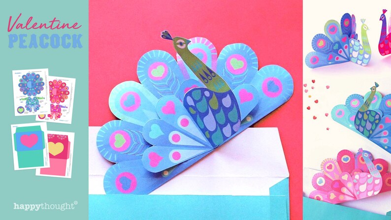 Printable Valentine Peacock Card. Instant Download DIY | Etsy