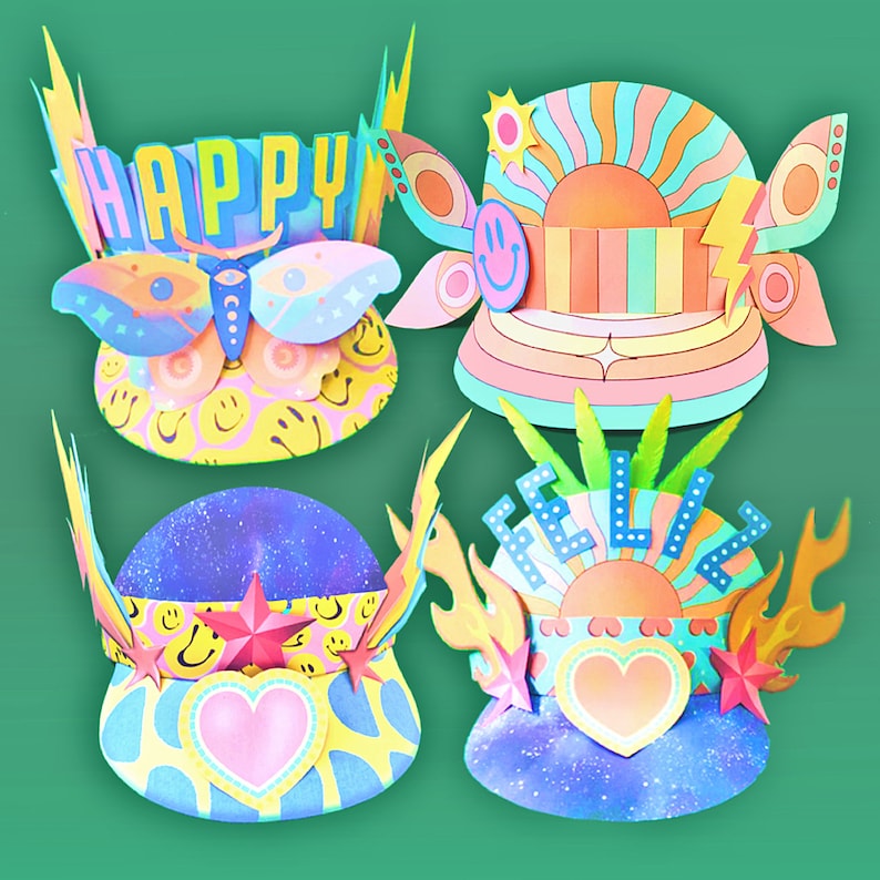 DIY Paper Party Hat Templates: Printable Designs (PDF Pattern) - Etsy