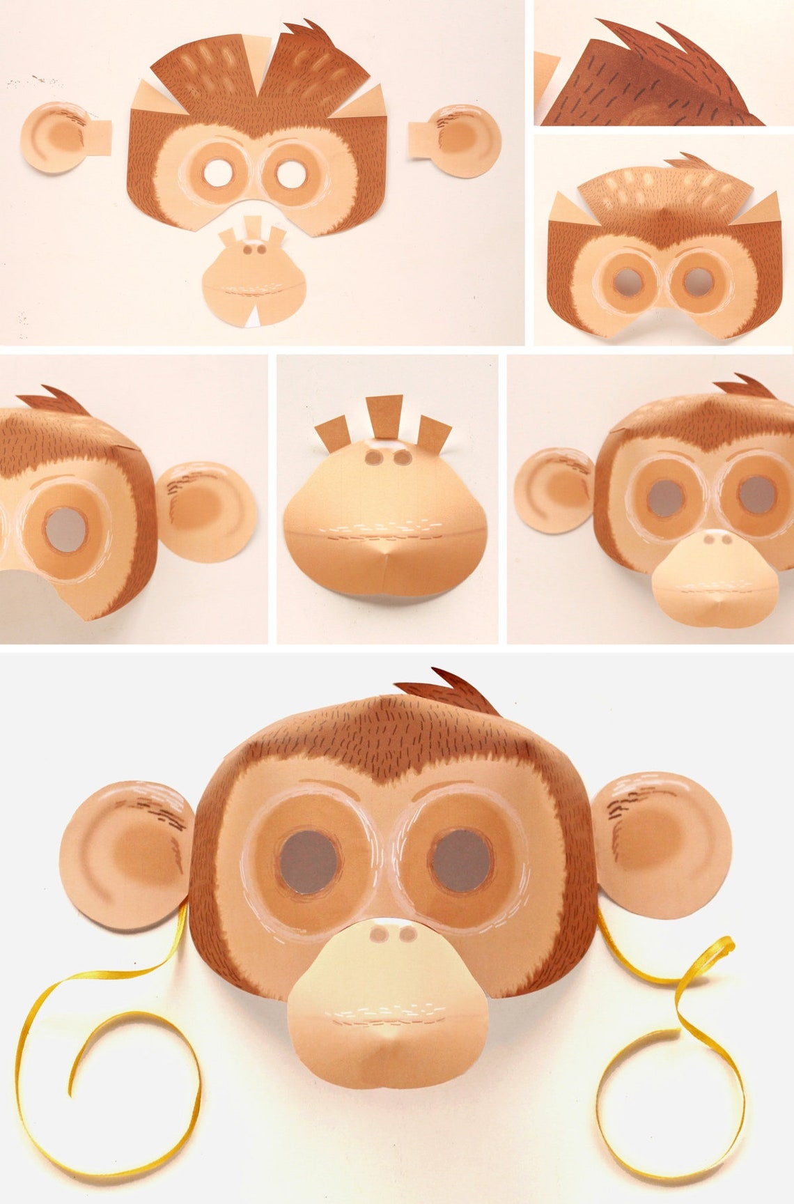 Monkey Mask Template DIY No Sew Mask Pattern. Instant Make - Etsy