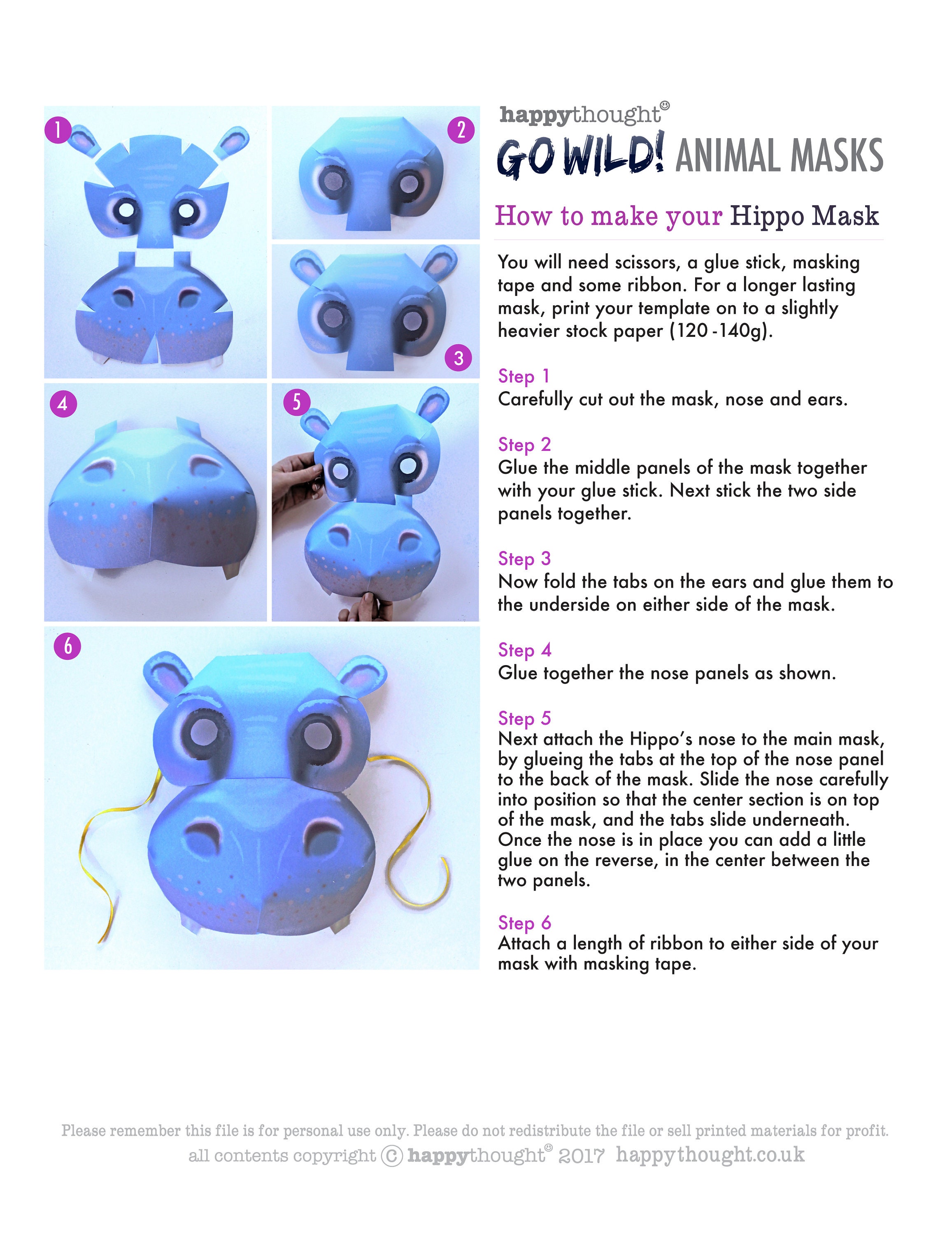 Hippo Mask Template DIY No Sew Mask Pattern. Instantly Make a - Etsy
