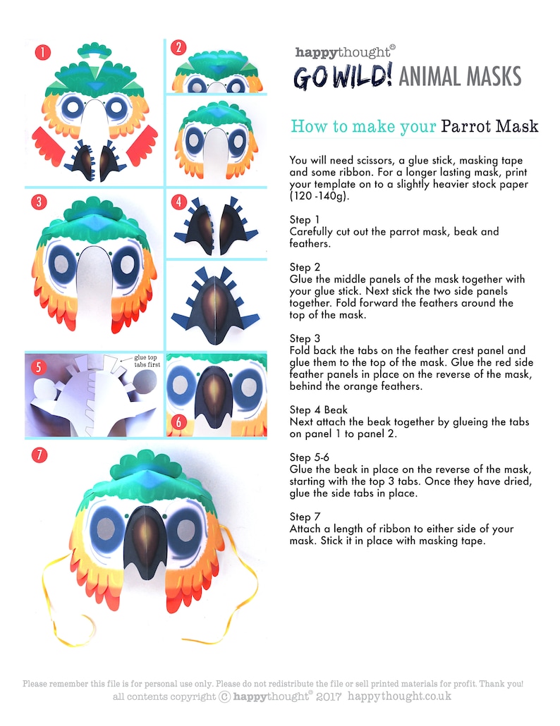 Parrot Mask Template DIY No Sew Mask Pattern. Instantly Make a - Etsy
