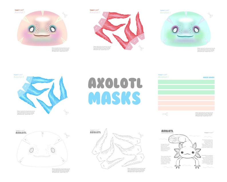 Axolotl Mask Template DIY No Sew Mask Pattern to Wear. - Etsy