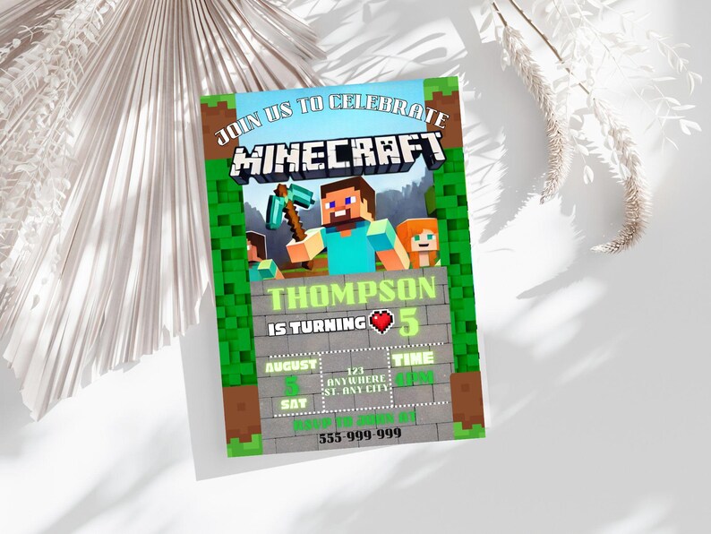 Editable Minecraft Birthday Invitation, Minecrafter Birthday ...