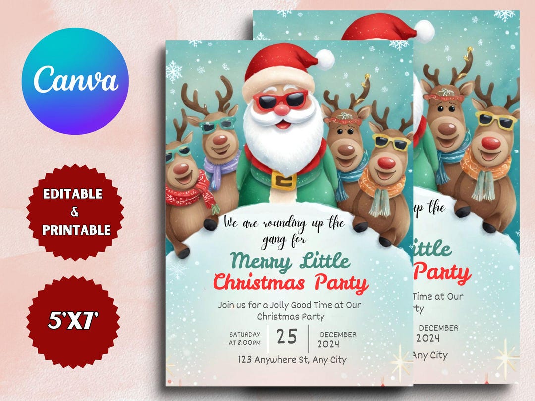 Editable Cute Reindeer Christmas Party Invitation, Rounding up the Gang ...