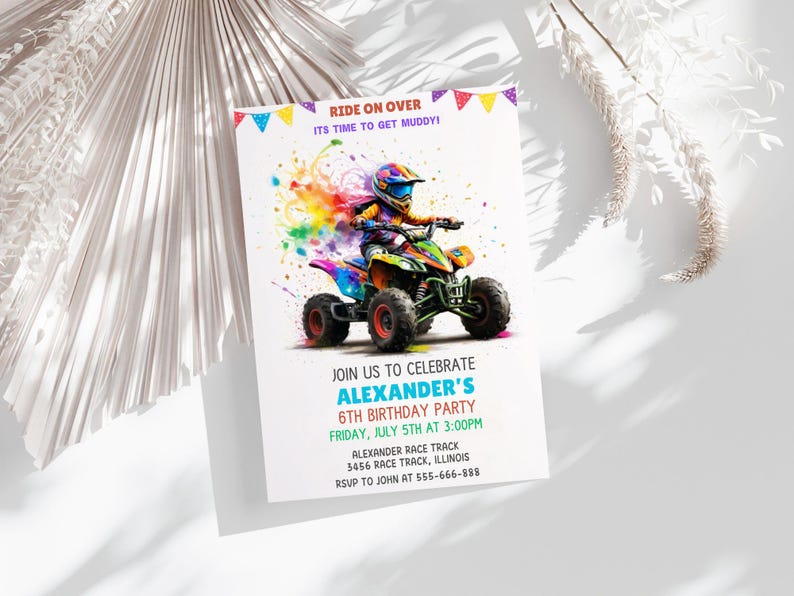 Editable ATV Quad Bike Birthday Party Digital Template Off-road ...