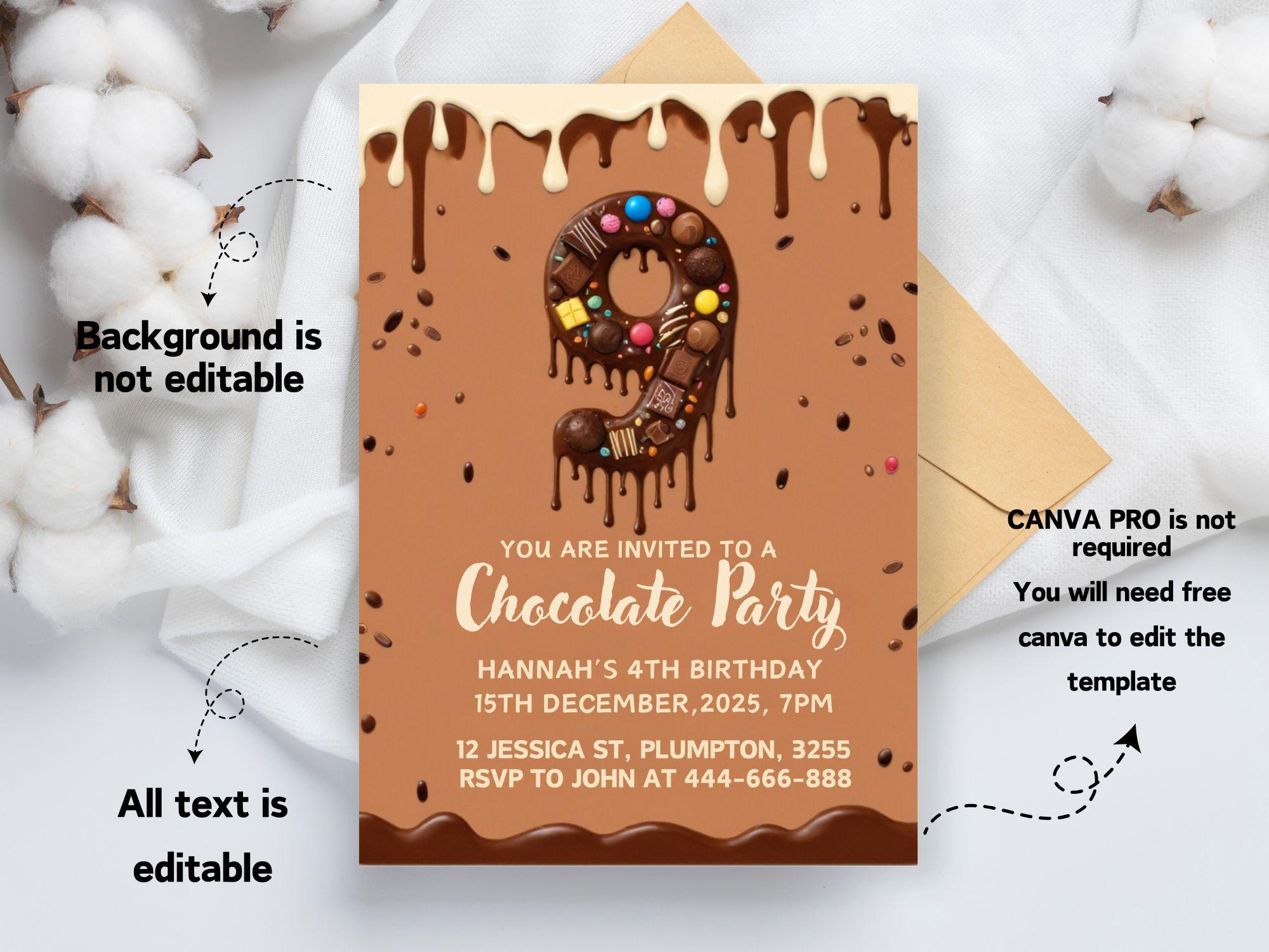 Editable Chocolate Birthday Party Invitation Template (digital Download ...