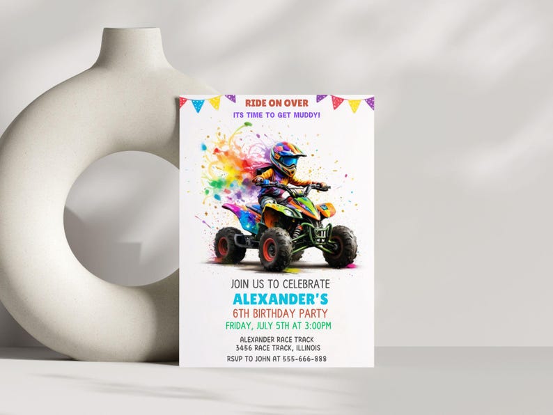 Editable ATV Quad Bike Birthday Party Digital Template Off-road ...