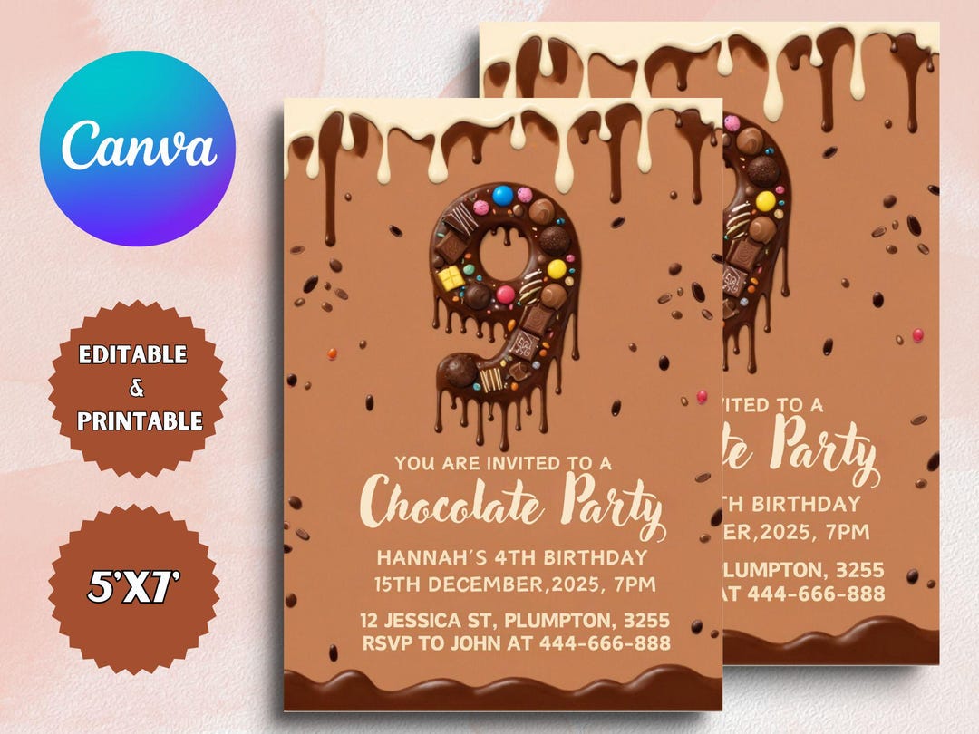 Editable Chocolate Party Invitation, Chocolate Invitation Template ...