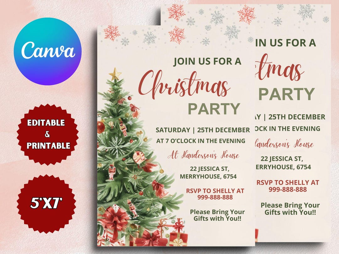 Editable Christmas Tree Party Invitation, Holiday Invite (digital ...