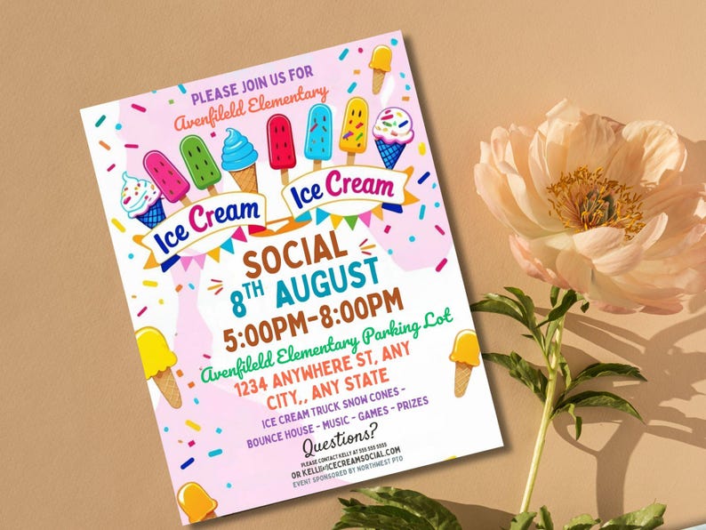 Editable Ice Cream Social Flyer Template, Printable Sundae Social ...