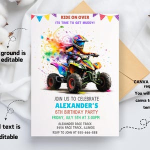 Editable ATV Quad Bike Birthday Party Digital Template Off-road ...