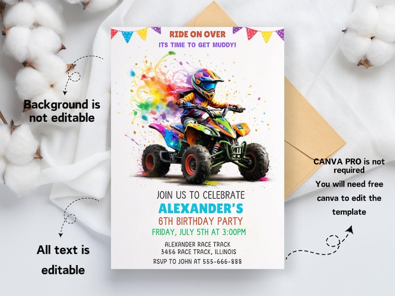 Editable ATV Quad Bike Birthday Party Digital Template Off-road ...