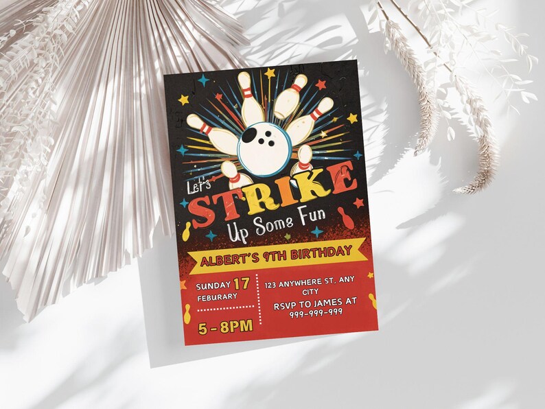 Editable Bowling Party Invitation Template, Neon Glow Bowling Birthday ...