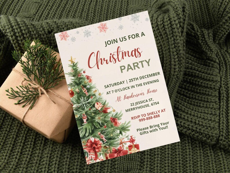 Editable Christmas Tree Party Invitation, Holiday Invite (digital ...