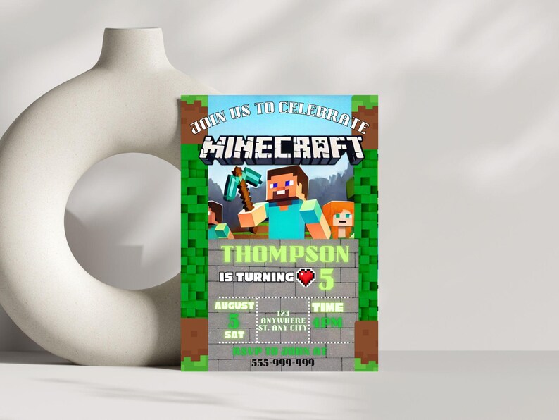 Editable Minecraft Birthday Invitation, Minecrafter Birthday ...