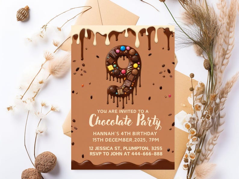 Editable Chocolate Birthday Party Invitation Template (digital Download ...