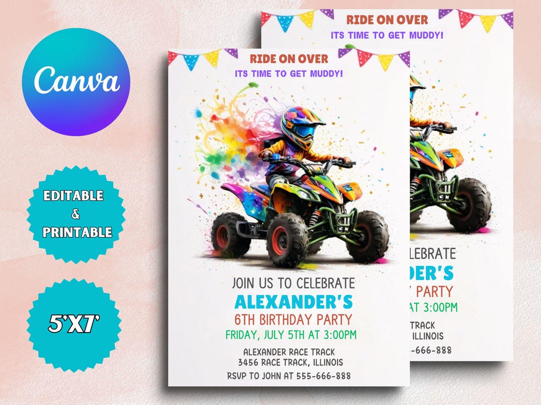 Editable ATV Quad Bike Birthday Party Digital Template Off-road ...