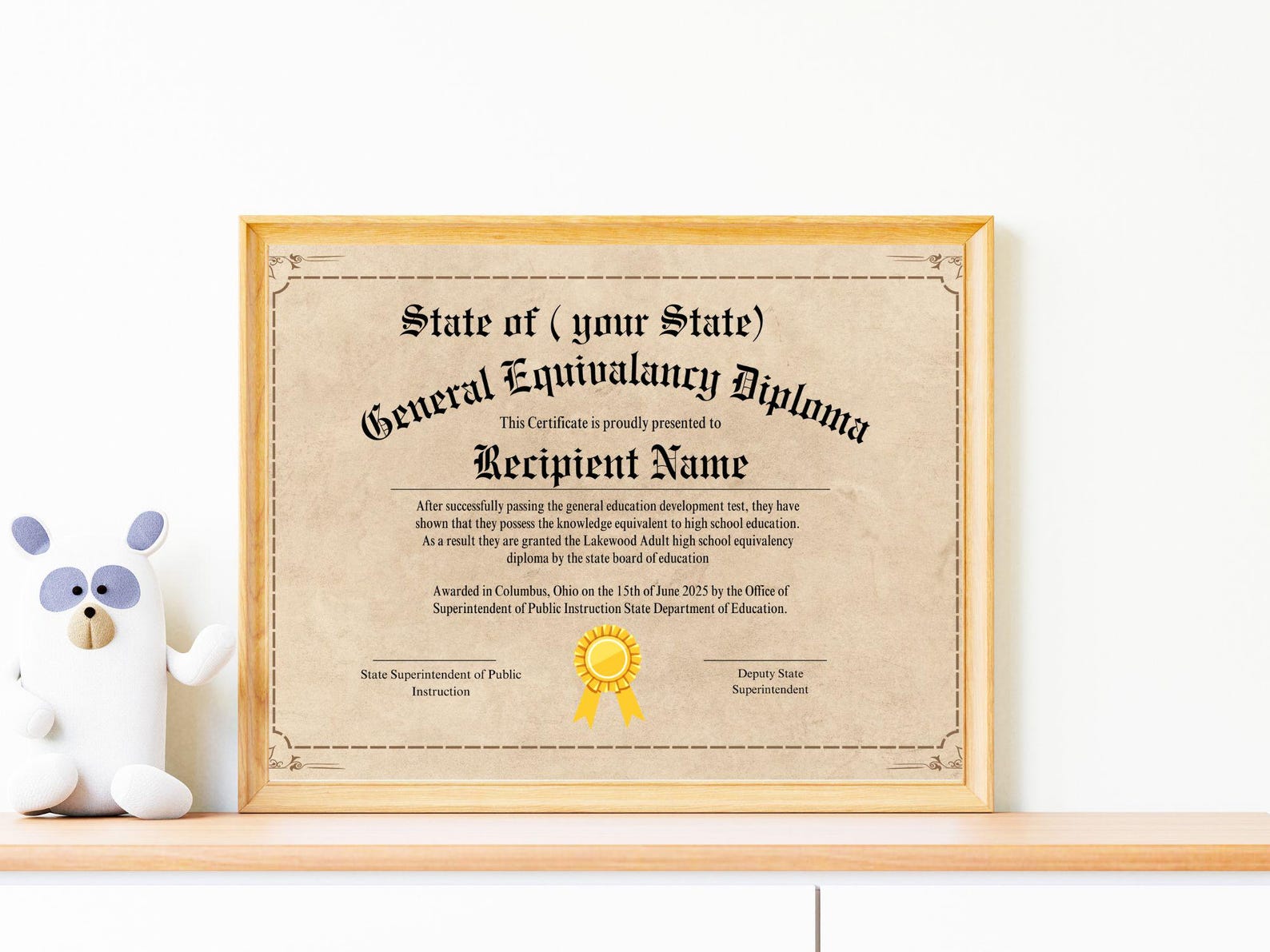 GED Diploma Certificate Template: Editable School Equivalency (digital ...