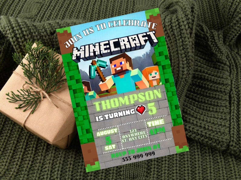Editable Minecraft Birthday Invitation, Minecrafter Birthday ...