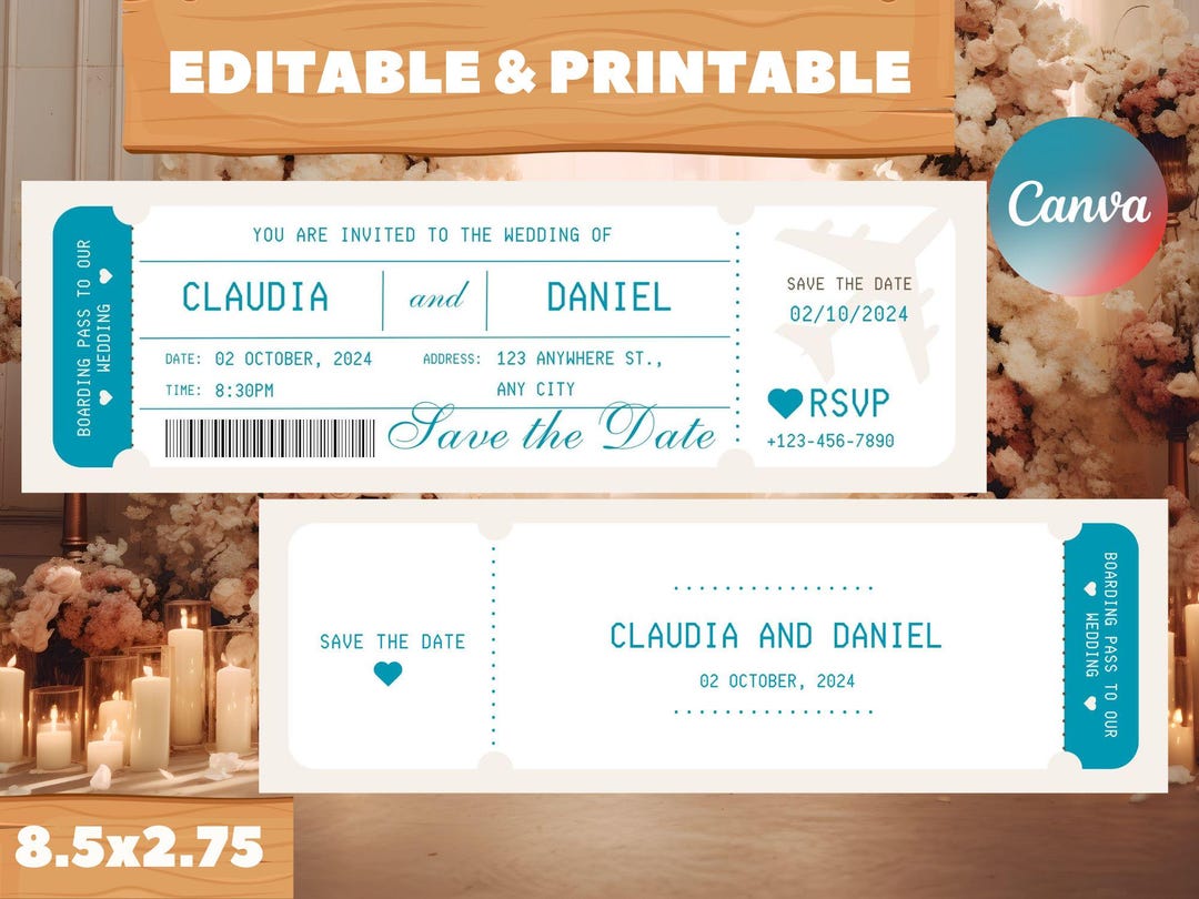 Editable Boarding Pass Wedding Ticket Template (digital Download) - Etsy